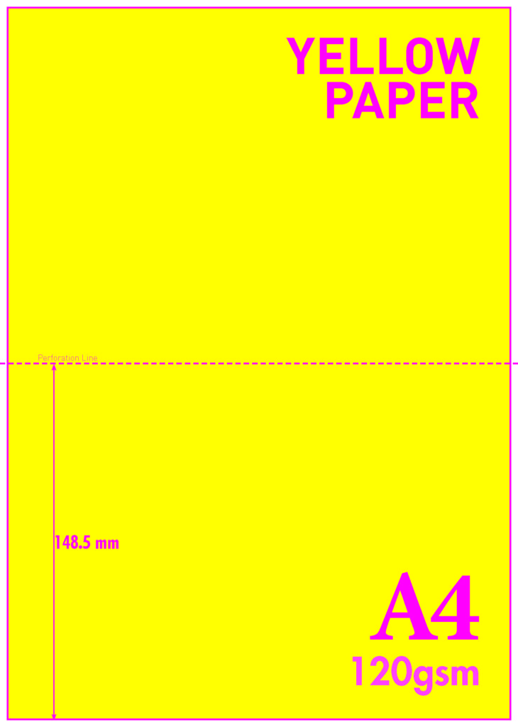 A4 YELLOW PERFORATED PAPER - UK - CENTRE PERFORATION