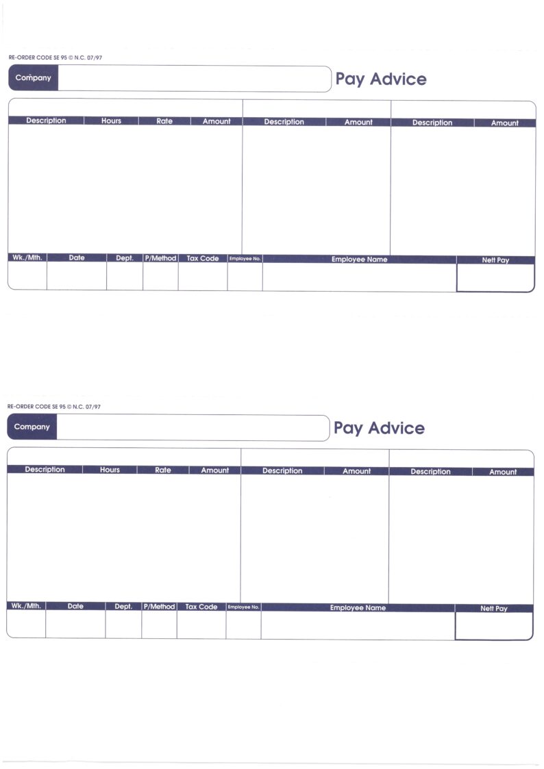 SE95 PAYSLIPS - For use with SAGE and MONEYSOFT