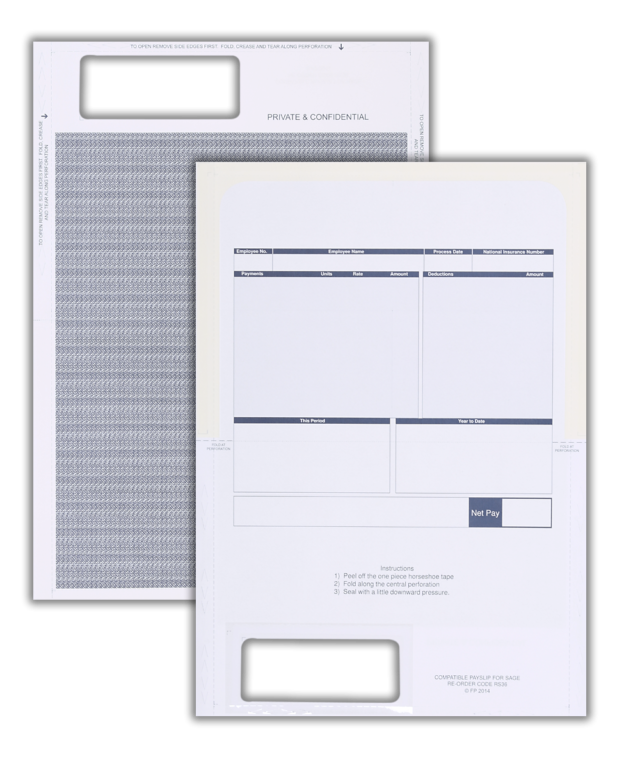 RS36 - Sage Compatible Tape Seal Payslips with a single tape to remove.