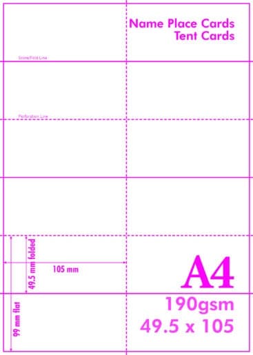 A4 NAME PLACE CARDS - 6 cards size 49.50 mm x 105 mm - 190 GSM