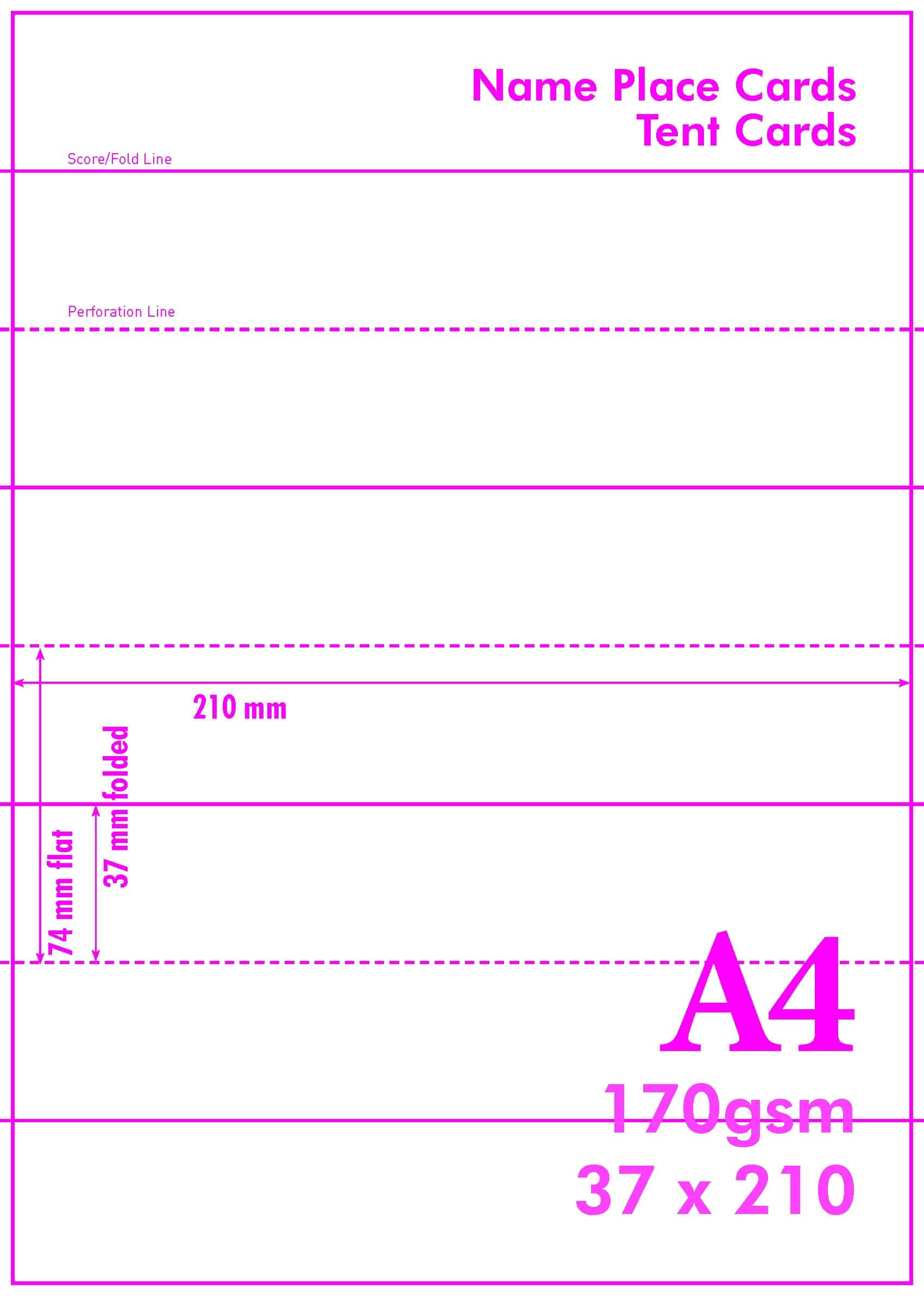 A4 NAME PLACE CARDS - 4 cards size 49.50 mm x 70 mm - 170 GSM