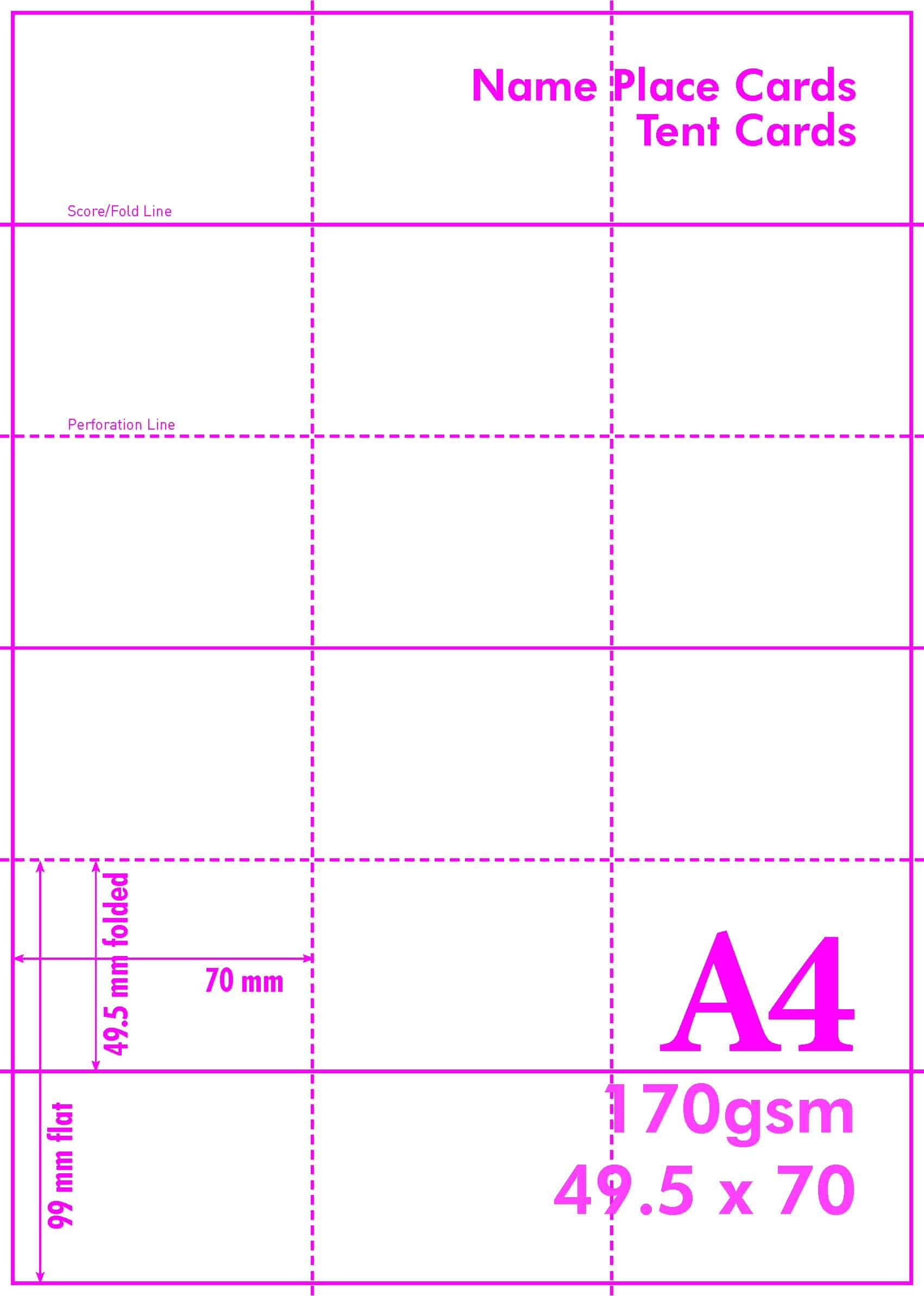 A4 NAME PLACE CARDS - 9 cards size 49.50 mm x 70 mm - 170 GSM