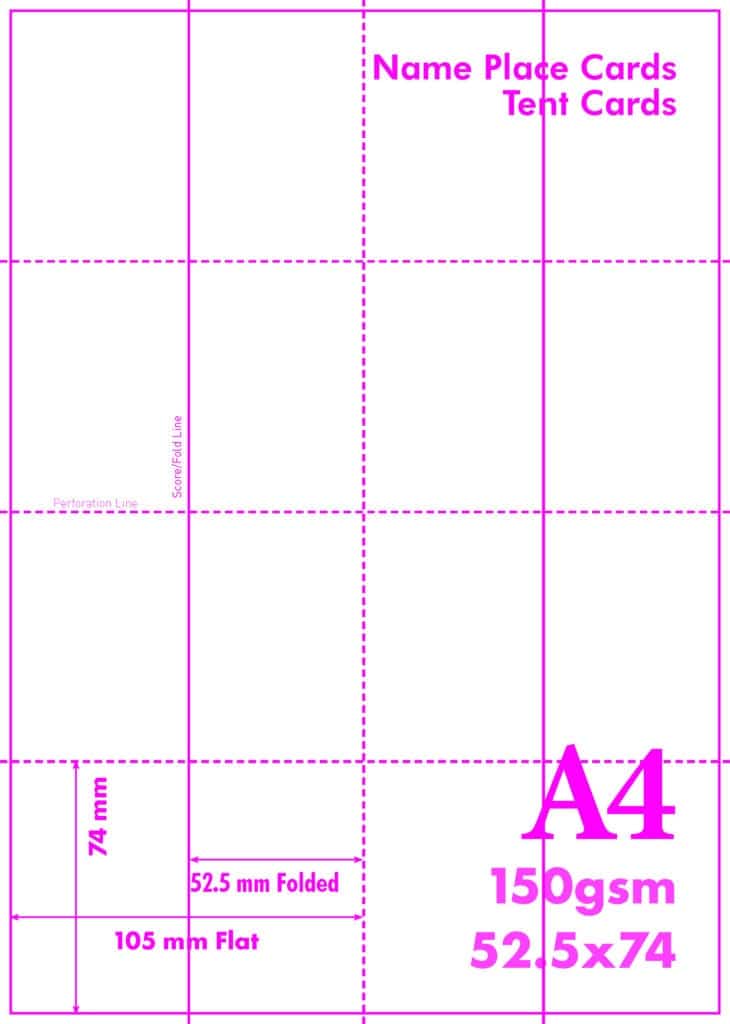 A4 NAME PLACE CARDS - 8 cards size 52.5 mm x 74 mm - 150 GSM