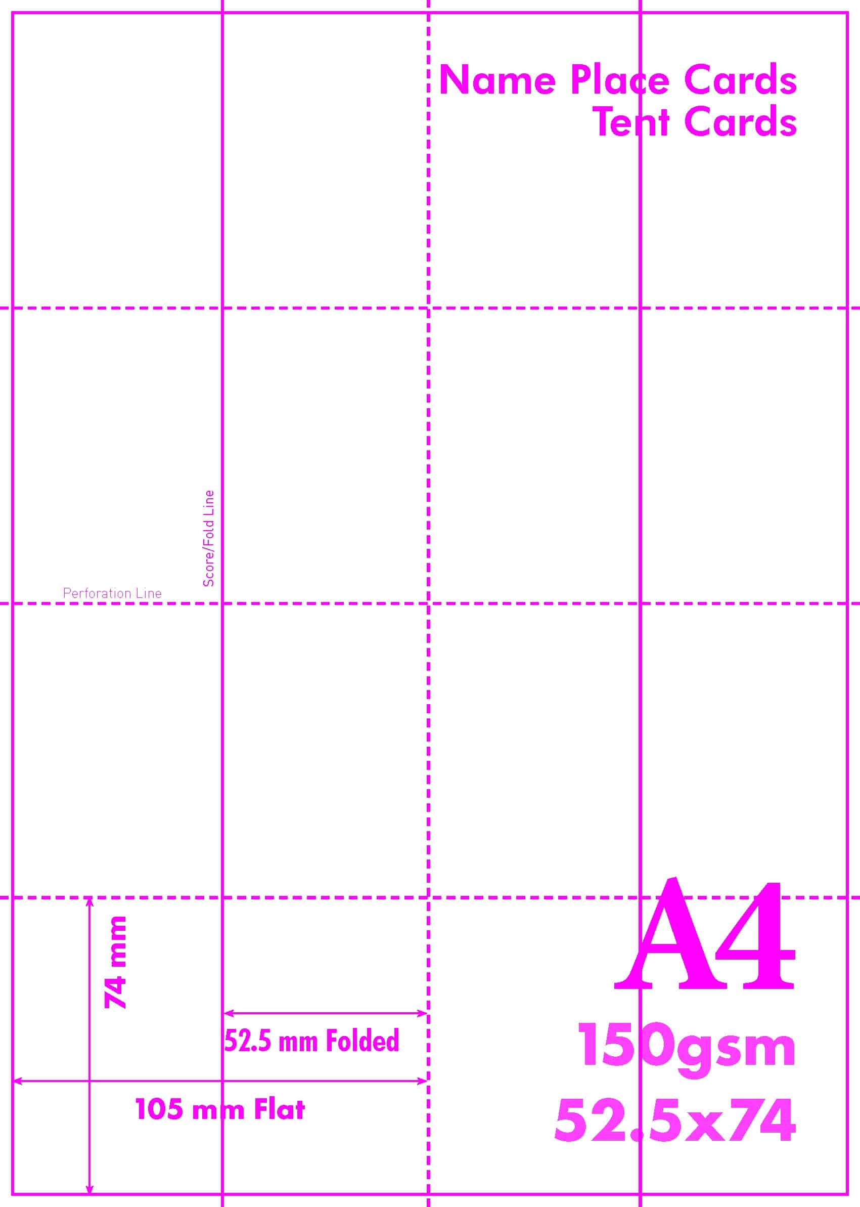 A4 NAME PLACE CARDS - 8 cards size 52.5 mm x 74 mm - 150 GSM