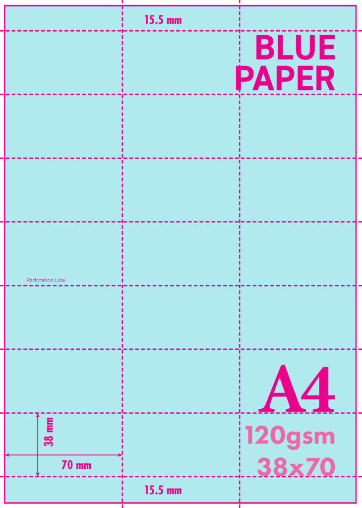 A4 MICROPERFORATED BLUE SHELF EDGE TICKETS - 21 tickets size 70 mm x 38 ...