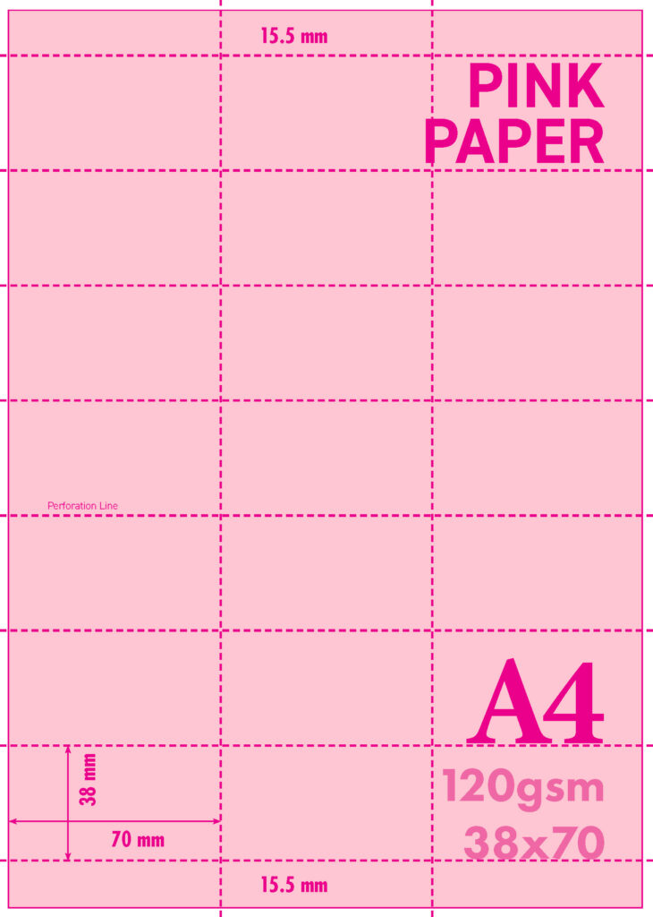 A4 MICROPERFORATED PINK SHELF EDGE TICKETS - 21 tickets size 70 mm x 38 ...