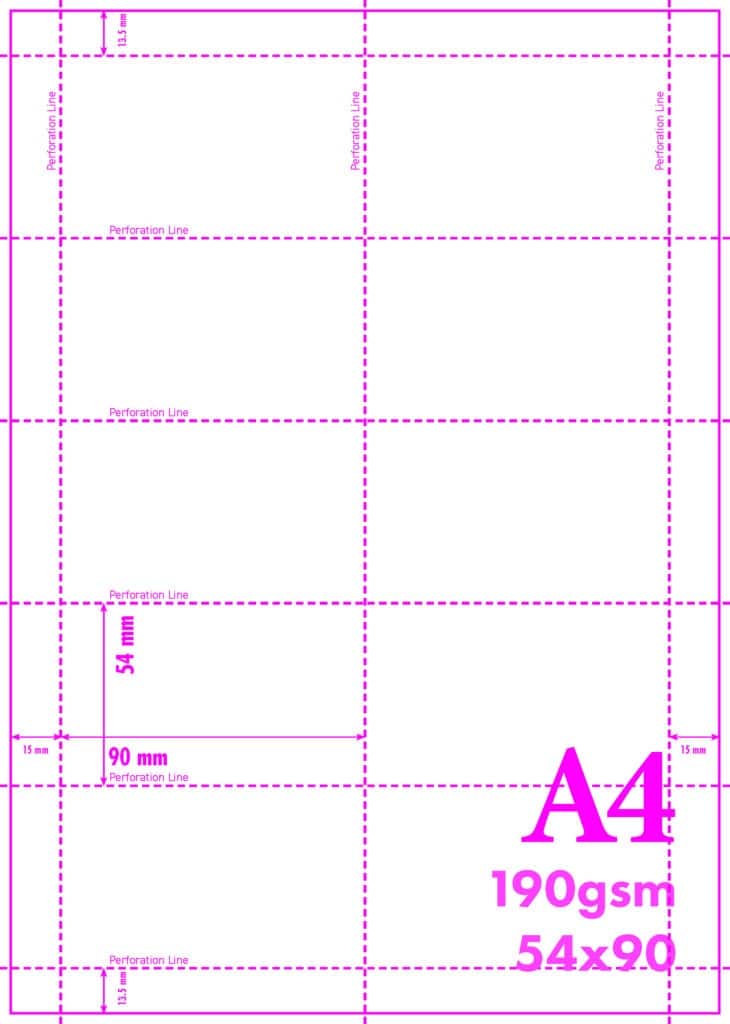MICRO PERFORATED CARDS - 10 per A4 Sheet - Many other styles