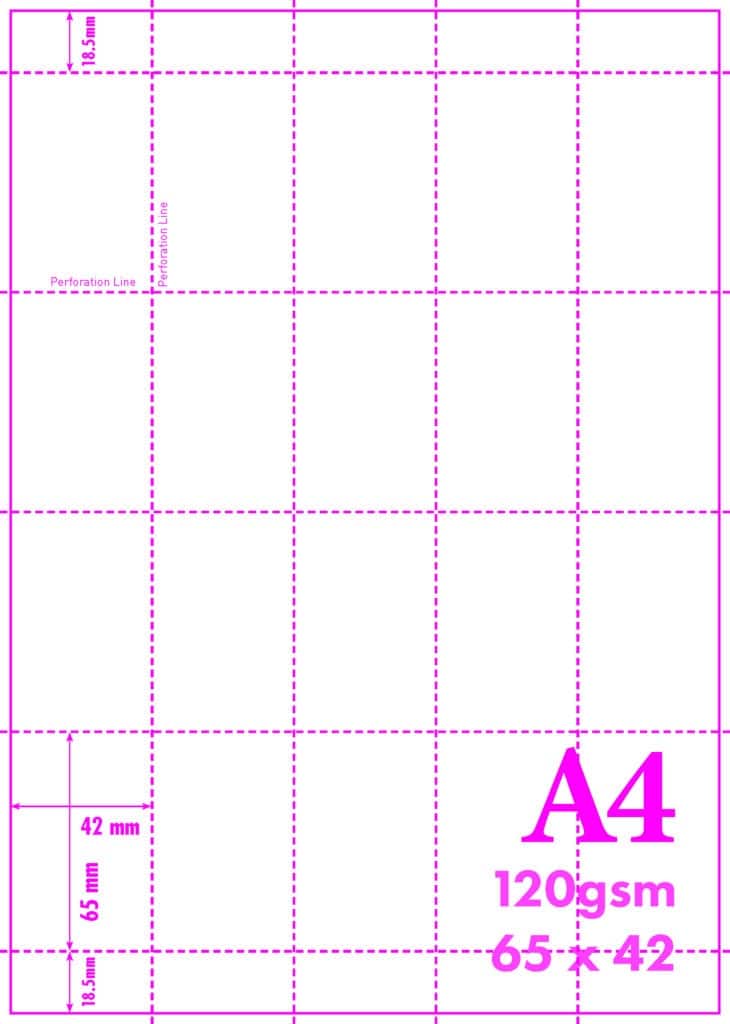 120GSM A4 MICRO PERFORATED CARD - 65mm x 42mm
