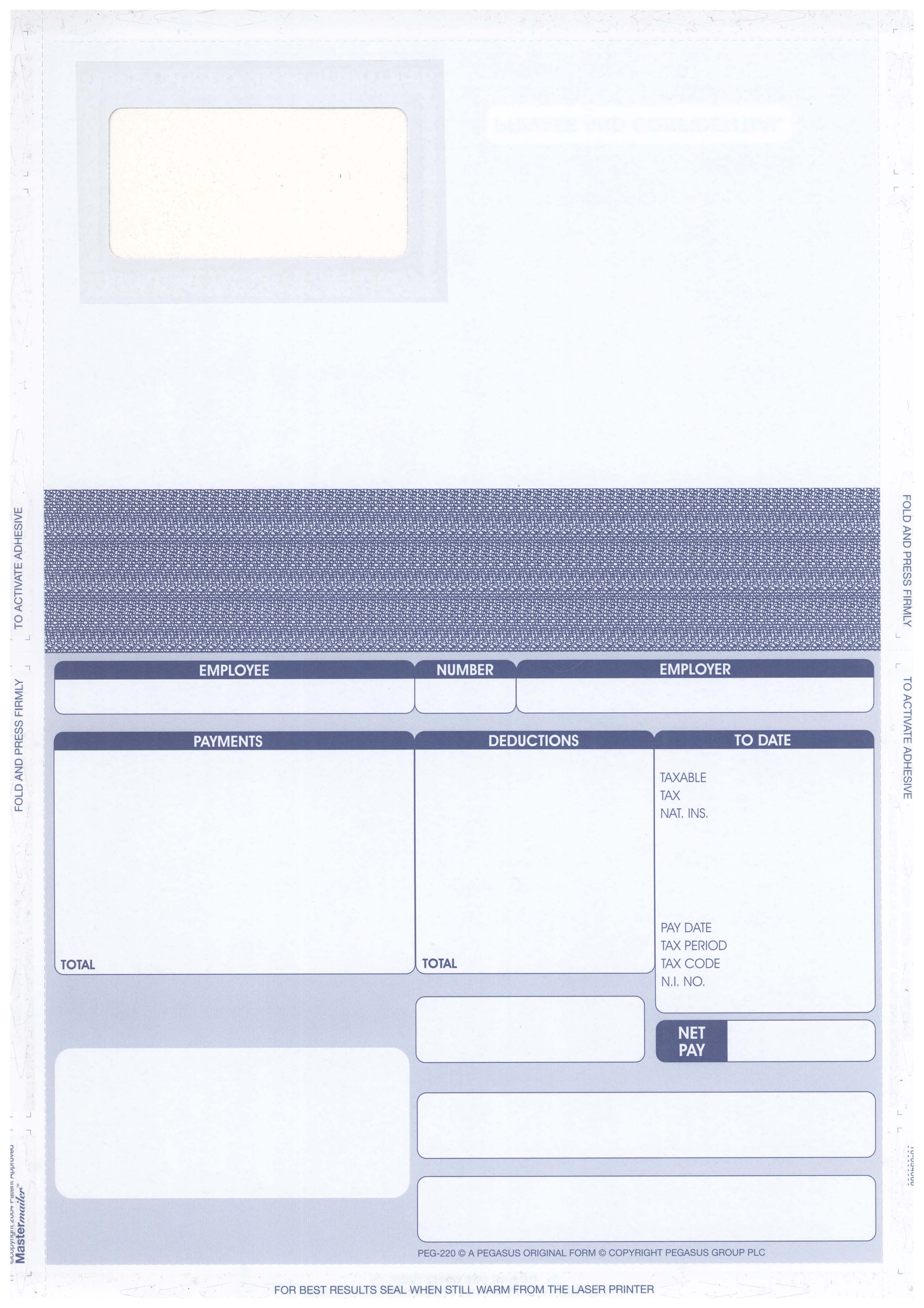 Peg220 Pegasus Original Self Seal Payslip